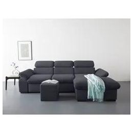 Ecksofa COTTA "Lola L-Form" Sofas Gr. B/H/T: 250cm x 73cm x 165cm, Chenille-Struktur, Recamiere rechts, Mit Bettfunktion-Mit Bettkasten-Mit Armteilverstellung, schwarz mit Hocker & Kopfteilfunktion, wahlw. Bett- und Armteilfunktion