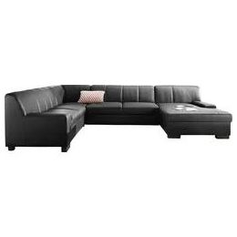 Wohnlandschaft DOMO collection "Norma U-Form" Sofas Gr. B/H/T: 329cm x 74cm x 85cm, Kunstleder SOFTLUX, Recamiere rechts, mit Bettfunktion, schwarz wahlweise mit Bettfunktion