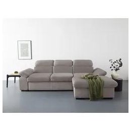 Ecksofa COTTA "Lola L-Form" Sofas Gr. B/H/T: 250cm x 73cm x 165cm, Microfaser PRIMABELLE, Recamiere rechts, Mit Bettfunktion-Mit Bettkasten-Mit Armteilverstellung, grau (dark grey) mit Hocker & Kopfteilfunktion, wahlw. Bett- und Armteilfunktion