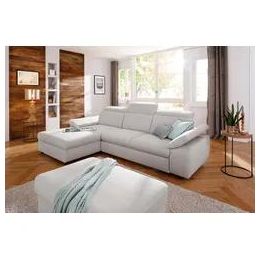 Ecksofa Home Affaire "Mauritius L-Form" Sofas Gr. B/T: 287cm x 178cm, Soft clean, Recamiere links, mit Bettfunktion-mit Bettkasten, silberfarben (silber) mit Kopfteil- und Armlehnverstellung, Bettfunktion Bettkasten