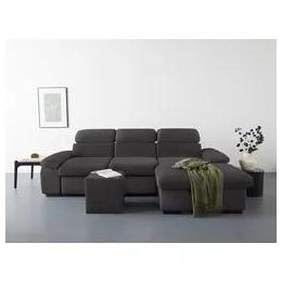 Ecksofa COTTA "Lola L-Form" Sofas Gr. B/H/T: 250cm x 73cm x 165cm, Struktur, Recamiere rechts, Ohne Bettfunktion-Ohne Bettkasten-Ohne Armteilverstellung, braun (mud) mit Hocker & Kopfteilfunktion, wahlw. Bett- und Armteilfunktion