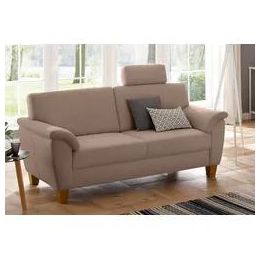 3-Sitzer Home Affaire "Alta" Sofas Gr. B/H/T: 186cm x 87cm x 88cm, Struktur fein, beige (dunkelbeige) mit Federkern und Kontrastnaht, Füße Buche eichefarben