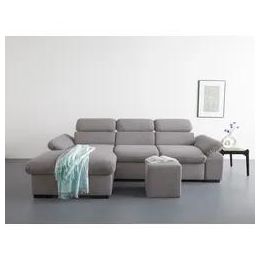 Ecksofa COTTA "Lola L-Form" Sofas Gr. B/H/T: 250cm x 73cm x 165cm, Chenille-Struktur, Recamiere links, Mit Bettfunktion-Mit Bettkasten-Mit Armteilverstellung, grau (stone) mit Hocker & Kopfteilfunktion, wahlw. Bett- und Armteilfunktion