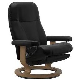 Relaxsessel stressless "Garda" Sessel Gr. Leder BATICK, PowerTM Leg & Back-mit Akku-Classic Base Eiche, B/H/T: 76 cm x 100 cm x 74 cm, schwarz (black batick) verstellbar, optional 2-motorisch, Größe M & L, Gestell Eiche