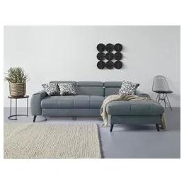 Ecksofa COTTA "Mia L-Form" Sofas Gr. B/H/T: 236cm x 74cm x 164cm, Flachgewebe, Recamiere rechts, Ohne Bettfunktion-ohne Bettkasten-ohne RGB-LED-Beleuchtung-mit Wireless Charger, grau (niagara) 3-tlg.-Kissen-Set, Recamiere, wahlweise mit oder ohne RGB-Beleuchtung