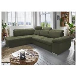 Ecksofa Inosign "Vasto L-Form" Sofas Gr. B/H/T: 283 cm x 102 cm x 228 cm, Struktur, Ottomane links, grün (dunkelgrün) inkl. Bettfunktion und Bettkasten, Kopfteilfunktion