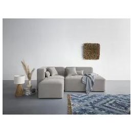 Ecksofa Andas "Sundstrup L-Form" Sofas Gr. B/H/T: 233cm x 76,5cm x 93cm, Samtoptik, Recamiere rechts, grau (hellgrau) Modulserie, individuelle Zusammenstellung