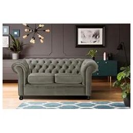 Chesterfield-Sofa Home Affaire "Chesterfield Home 2-Sitzer" Sofas Gr. B/H/T: 152cm x 75cm x 90cm, Luxus-Microfaser, Frei im Raum stellbar, grau (hellgrau) mit edler Knopfheftung und typischen Armlehnen