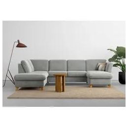 Wohnlandschaft Home Affaire "Trelleborg U-Form" Sofas Gr. B/H/T: 307 cm x 86 cm x 213 cm, Breitcord, Ottomane links, ohne Bettfunktion-ohne Stauraum, silberfarben (silber) wahlweise mit Bettfunktion und Bettkasten, inkl. Federkern-Polsterung