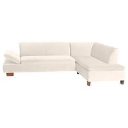 Ecksofa Max Winzer "Tampere modern, edler Samtvelours Bezug, Mattenoptik im Sitz, bequem" Sofas Gr. B/H/T: 273cm x 75cm x 190cm, Samtvelours, Ottomane rechts, beige (creme) mit Armlehnverstellung, Ottomane wahlweise rechts oder links, L-Form