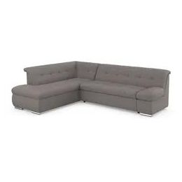 Ecksofa DOMO collection "Mona L-Form" Sofas Gr. B/H/T: 271cm x 80cm x 213cm, Feinstruktur, Ottomane links, mit Bettfunktion-ohne Armlehnenfunktion, braun (schlamm) wahlweise mit Bett- und Armlehnfunktion