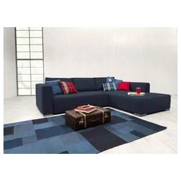 Ecksofa Tom Tailor HOME "HEAVEN STYLE XL" Sofas Gr. B/H/T: 302cm x 85cm x 221cm, Struktur fein TBO, Recamiere rechts, mit Bettfunktion-mit Bettkasten-Metallfuß, blau (schwarz navy tbo 6) aus der COLORS COLLECTION, wahlweise mit Bettfunktion & Bettkasten