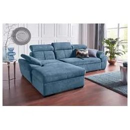 Ecksofa exxpo - SOFA FASHION "Salerno, L-Form" Sofas Gr. B/H/T: 280cm x 77cm x 170cm, Flausch, Recamiere links, mit Bettfunktion-mit Bettkasten, blau (denim) Sofas inkl. Kopf- und Armteilverstellung, wahlweise mit Bettfunktion