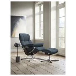 Relaxsessel stressless "Mayfair" Sessel Gr. ROHLEDER Stoff Q2 FARON, Cross Base Braun, Relaxfunktion-Drehfunktion-PlusTMSystem-Gleitsystem-BalanceAdaptTM, B/H/T: 92cm x 103cm x 79cm, blau (petrol q2 faron) mit Cross Base, Größe S, M & L, Holzakzent Braun