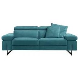 2,5-Sitzer Egoitaliano "Candice" Sofas Gr. B/H/T: 222cm x 100cm x 108cm, Luxus-Microfaser BLUSH, blau (teal) Kopfteile manuell verstellbar, titanumfarbene Kufenfüße