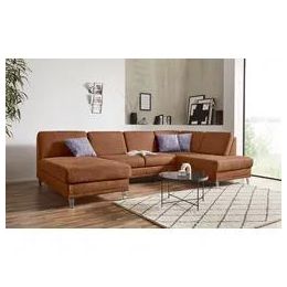 Sit & More Wohnlandschaft SIT&MORE "Clio U-Form" Sofas Gr. B/H/T: 319 cm x 89 cm x 190 cm, Microfaser, Ottomane rechts, mit Bettfunktion-mit Bettkasten, braun (cognac) wahlweise mit Bettfunktion und Bettkasten, inklusive Federkern