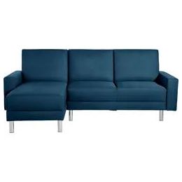 Schlafsofa Max Winzer "Just Fresh" Sofas Gr. B/H/T: 230cm x 93cm x 152cm, Samtvelours 20442, Recamiere beidseitig montierbar, blau (petrol) mit Rückenverstellung, inklusive Stauraumhocker