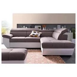 Ecksofa COTTA "Speedway L-Form" Sofas Gr. B/H/T: 262cm x 79cm x 102cm, Flachgewebe-Struktur, Ottomane rechts, mit Bettfunktion-mit Bettkasten-mit Kopfteilverstellung, beige (natur, braun) mit Kopfteilverstellung, wahlweise Bettfunktion und Bettkasten