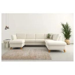 Wohnlandschaft Home Affaire "Trelleborg U-Form" Sofas Gr. B/H/T: 307 cm x 86 cm x 213 cm, Struktur fein, Ottomane rechts, ohne Bettfunktion-ohne Stauraum, beige (creme) Federkern-Polsterung, wahlweise mit Bettfunktion und Stauraum