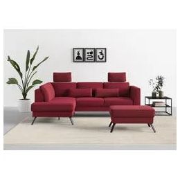 Sit & More Ecksofa SIT & MORE "Lindholm L-Form" Sofas Gr. B/H/T: 254cm x 88cm x 188cm, Samtoptik, Ottomane links, mit Sitztiefenverstellung, rot mit Sitztiefenverstellung und Federkern