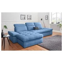 Sit & More Ecksofa SIT & MORE "Stardust L-Form" Sofas Gr. B/H/T: 302cm x 77cm x 189cm, Flachgewebe, Recamiere links, mit Kopfteilverstellung-mit Armlehnfunktion, blau (pacific) wahlweise mit Bettfunktion und Bettkasten