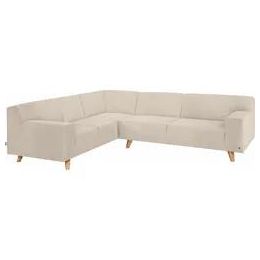 Ecksofa Tom Tailor HOME "NORDIC PURE" Sofas Gr. B/H/T: 269cm x 77cm x 226cm, Samtstoff STC, langer Schenkel rechts, beige (ivory stc 1) im Retrolook, Füße Buche natur