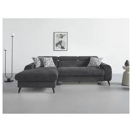 Ecksofa COTTA "Mia L-Form" Sofas Gr. B/H/T: 236cm x 74cm x 164cm, Chenille, Recamiere links, Ohne Bettfunktion-ohne Bettkasten-ohne RGB-LED-Beleuchtung-mit Wireless Charger, grau (charcoal) 3-tlg.-Kissen-Set, Recamiere, wahlweise mit oder ohne RGB-Beleuchtung