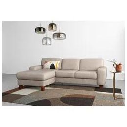 Ecksofa Home Affaire "Vision L-Form" Sofas Gr. B/H/T: 252cm x 90cm x 164cm, Luxus-Microfaser Lederoptik, Recamiere links, ohne Bettfunktion-ohne Bettkasten, grau (hellgrau) mit Federkern, wahlweise Bettfunktion und Bettkasten