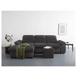 Ecksofa COTTA "Lola L-Form" Sofas Gr. B/H/T: 250cm x 73cm x 165cm, Struktur, Recamiere links, Ohne Bettfunktion-Ohne Bettkasten-Mit Armteilverstellung, braun (mud) mit Hocker & Kopfteilfunktion, wahlw. Bett- und Armteilfunktion