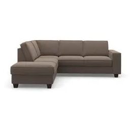 Ecksofa Home Affaire "County L-Form" Sofas Gr. B/H/T: 236cm x 81cm x 213cm, Luxus-Microfaser weich, Ottomane links, mit Bettfunktion-mit Bettkasten, grau (taupe) wahlweise Ottomane links oder rechts, mit Federkern-Polsterung