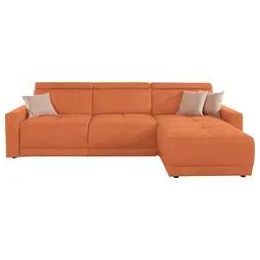 Ecksofa DOMO collection "Ava L-Form", orange (terrakotta), B:262cm H:84cm T:167cm, Kunstleder SOFTLUX, Struktur fein (100% Polyester), Zierkissen: Microfaser PRIMABELLE (100% Polyester), Struktur (100% Polyester), Microfaser PRIMABELLE (100% Polyester), Sofas, mit Recamiere, Federkern wahlweise mit Kopfteilverstellungen