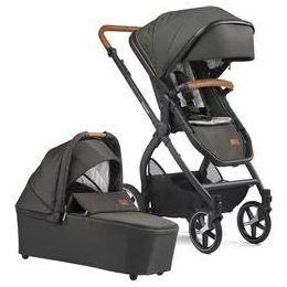 Kombi-Kinderwagen Gesslein "FX4 Soft+ mit Aufsatz Life, schwarz/cognac, dark olive", grün (schwarz oliv), Baby, Kinderwagen, mit Babywanne C3 und Babyschalenadapter