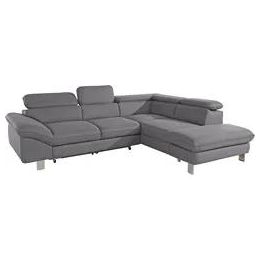 Ecksofa COTTA "Driver L-Form" Sofas Gr. B/H/T: 266cm x 73cm x 214cm, Struktur, Ottomane rechts, mit Kopfteilverstellung-mit Bettfunktion und Bettkasten, grau mit Kopfteilverstellung, wahlweise Bettfunktion