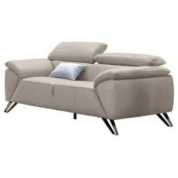 2-Sitzer NICOLETTI HOME Sofas Gr. B/H/T: 180 cm x 72 cm x 107 cm, Leder Torrello, braun (tortora) Breite 180 cm, inklusive Kopfteilverstellung