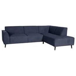 Ecksofa DOMO collection "Amora L-Form" Sofas Gr. B/H/T: 263cm x 81cm x 191cm, Chenille-Optik, Ottomane rechts, Mit Federkern, blau (dunkelblau) mit Federkern