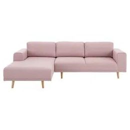 Ecksofa Home Affaire "Lasse L-Form" Sofas Gr. B/H/T: 273cm x 90cm x 167cm, Struktur fein, Recamiere links, rosa (rosé) im scandinavischen Stil mit Holzfüßen