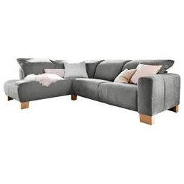 Ecksofa Home Affaire "Hörnum L-Form" Sofas Gr. B/H/T: 281cm x 85cm x 220cm, Struktur weich, Recamiere links, ohne Relaxfunktion, grau wahlweise mit motorischer Relaxfunktion, verstellbarer Kopfstütze