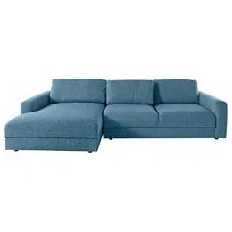 Ecksofa Places of Style "Bloomfield, L-Form" Sofas Gr. B/H/T: 303cm x 84cm x 176cm, Struktur grob, mega-Recamiere links, XXL mit Sitztiefenverstellung, blau (tepestry) extra tiefe Sitzfläche, wahlweise mit Sitztiefenverstellung