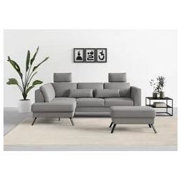 Sit & More Ecksofa SIT & MORE "Lindholm L-Form" Sofas Gr. B/H/T: 254cm x 88cm x 188cm, Luxus-Microfaser ALTARA NUBUCK, Ottomane links, mit Sitztiefenverstellung, grau (anthrazit) mit Sitztiefenverstellung und Federkern