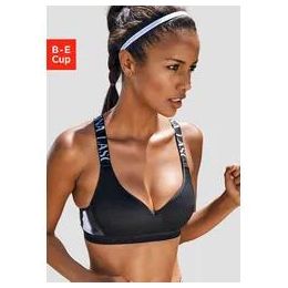 Sport-BH Lascana ACTIVE Gr. 70, Cup E, schwarz-weiß (schwarz, weiß) Damen BHs Sport-BH Sportbekleidung Push-up-BH mit eingearbeiteten Push-up-Kissen