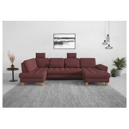 Sit & More Wohnlandschaft SIT&MORE "Westham U-Form" Sofas Gr. B/H/T: 338 cm x 88 cm x 172 cm, Struktur weich, Ottomane links, ohne Federkern-mit Bettfunktion-mit Armteilverstellung-mit Sitztiefenverstellung-mit Bettkasten, lila (chianti) wahlweise mit Bettfunktion, Bettkasten, Sitztiefenverstellung