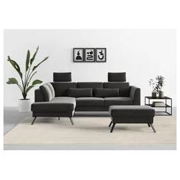 Sit & More Ecksofa SIT & MORE "Lindholm L-Form" Sofas Gr. B/H/T: 254cm x 88cm x 188cm, Samtoptik, Ottomane links, mit Sitztiefenverstellung, grau mit Sitztiefenverstellung und Federkern