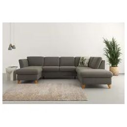 Wohnlandschaft Home Affaire "Trelleborg U-Form" Sofas Gr. B/H/T: 307cm x 86cm x 213cm, Luxus-Microfaser Euphoria, Ottomane rechts, mit Bettfunktion-mit Stauraum, braun (schlamm) Federkern-Polsterung, wahlweise mit Bettfunktion und Stauraum