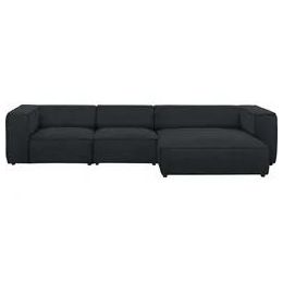 Ecksofa W.Schillig "around-the-block" Sofas Gr. B/H/T: 341cm x 66cm x 164cm, Longlife fabric Flachgewebe T88, Longchair rechts, schwarz (black t88) mit eleganter Biese, Federkern, Breite 341 cm