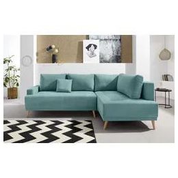 Ecksofa Inosign "Exxpo Otusso, L-Form" Sofas Gr. B/H/T: 246cm x 90cm x 169cm, Luxus-Microfaser, Recamiere rechts, grün (mint) mit Bettfunktion und Bettkasten