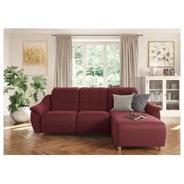 Ecksofa Home Affaire "Boston L-Form" Sofas Gr. B/T: 254cm x 170cm, Luxus-Microfaser Florence, Recamiere rechts, mit Kopfteilverstellung-mit 2 motorischer Relaxfunktionen im 2sitzigen Sofaelement, rot (bordeaux) Kopfteilverstellung an jeder Sitzfläche, wahlweise Relaxfunktion