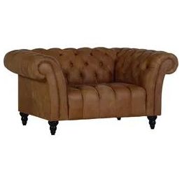 Sessel GUTMANN FACTORY "Amazonas" Gr. Anilinleder, mit Wellenunterfederung, B/H/T: 155cm x 73cm x 103cm, braun (cognac) Chesterfield Sessel Lounge-Sessel aus Anilinleder