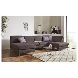 Sit & More Wohnlandschaft SIT & MORE "Clio U-Form" Sofas Gr. B/H/T: 319cm x 89cm x 190cm, Microfaser, Ottomane rechts, mit Bettfunktion-mit Bettkasten, grau (anthrazit) wahlweise mit Bettfunktion und Bettkasten, inklusive Federkern