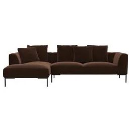 Ecksofa FLEXLUX "Sava Designsofa, bequem und komfortabel, L-Form" Sofas Gr. B/H/T: 329cm x 94cm x 166cm, Velvet, Recamiere links, braun (tobacco) Taschenferderkern-Sitz mit Kaltschaum, lose Rücken- & Dekokissen