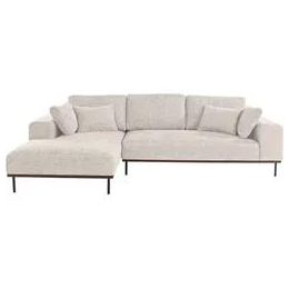 Ecksofa Andas "Mikael" Sofas Gr. B/H/T: 278cm x 87cm x 170cm, Struktur flausch, Recamiere links, beige (natur) mit hochwertigem, gebeiztem Holzrahmen und 4 Zierkissen, L-Form